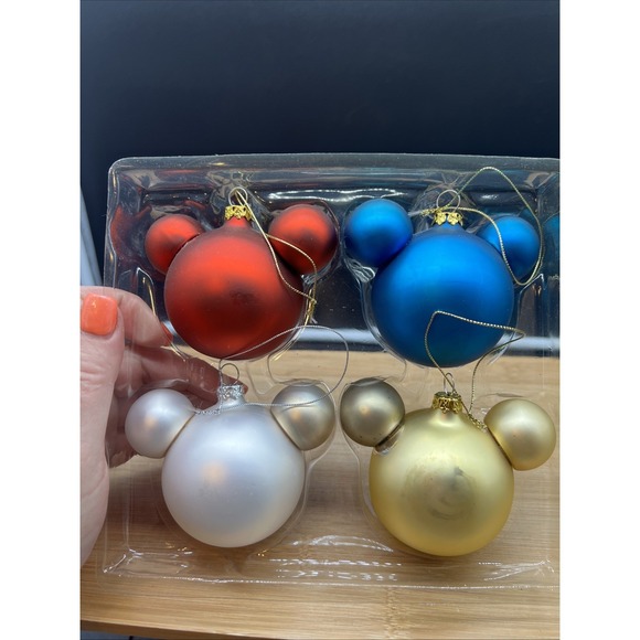 Disney | Holiday | Box 4 Mickey Mouse Ears Head Shaped Glass Christmas ...